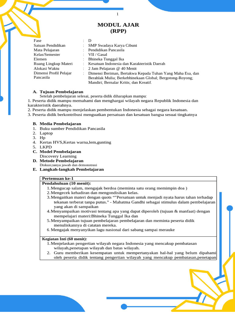 MODUL AJAR Pendidikan Pancasila Model Discovery Learning | PDF