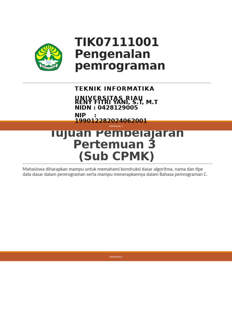 Pertemuan 3 - Pengenalan Pemrograman | PDF