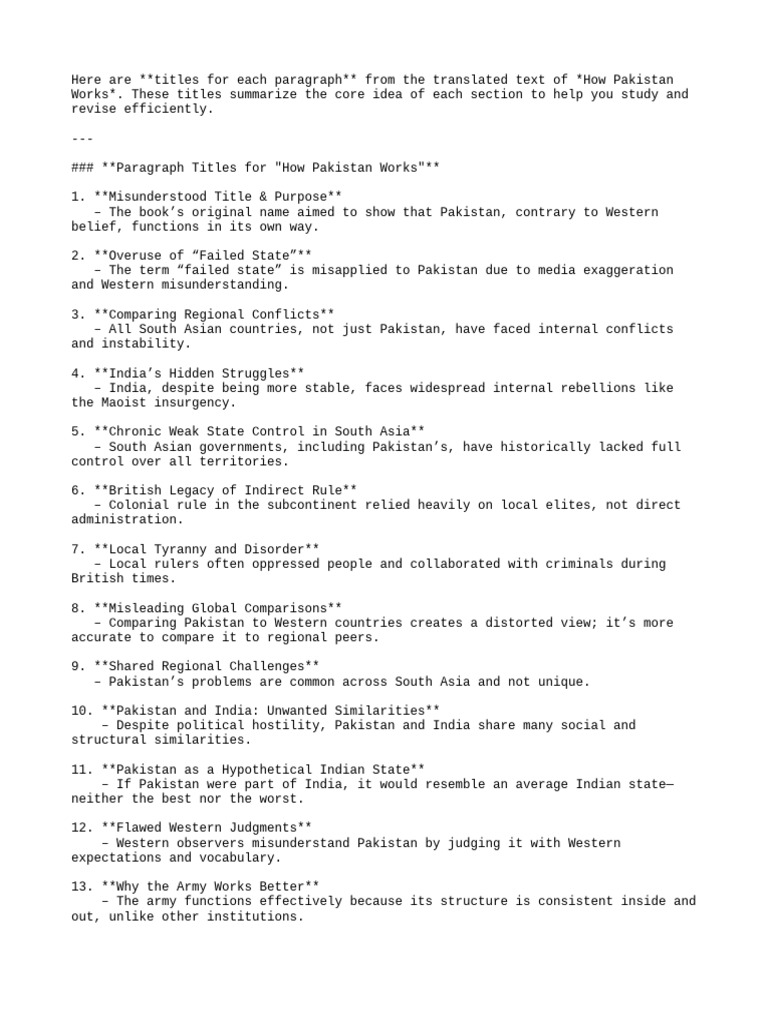 Paragraph Titles for "How Pakistan Works" | PDF | South Asia | Pakistan