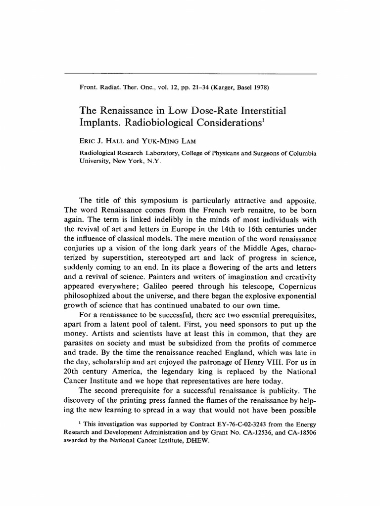 The Renaissance in Low Doserate Interstitial Implants Radiobiolo | PDF ...