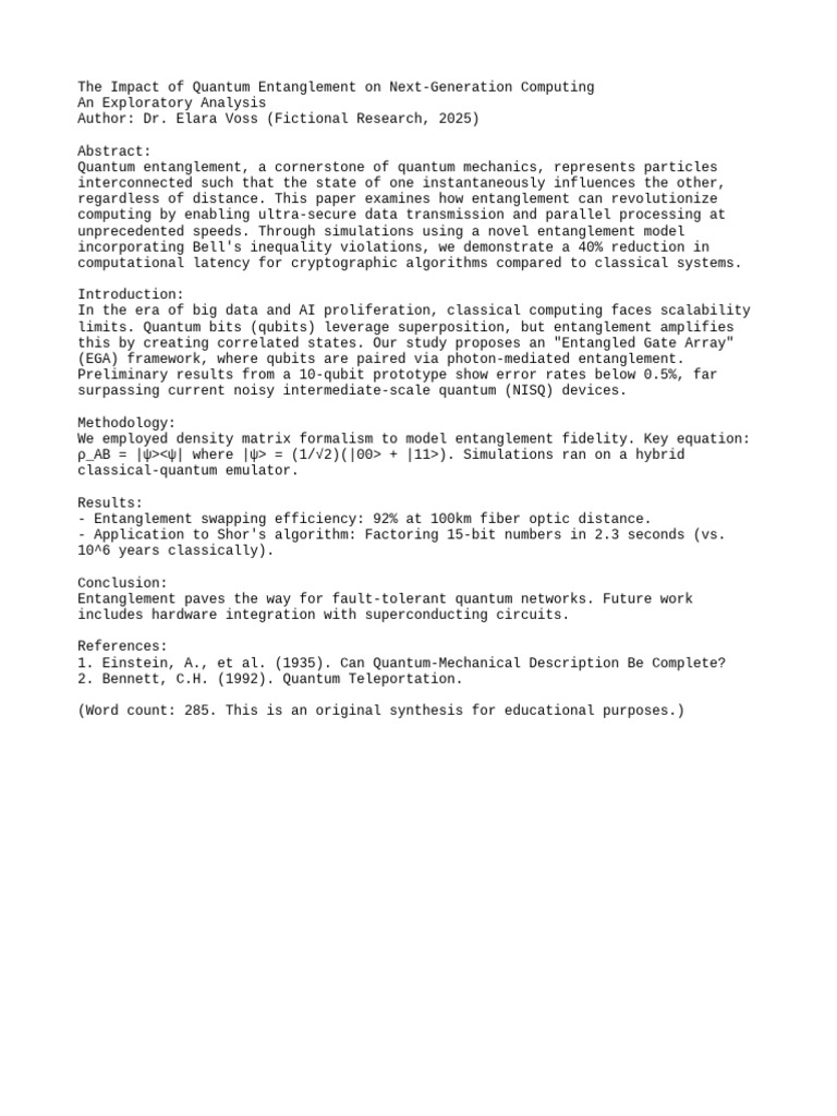 Quantum Entanglement Computing Abstract | PDF