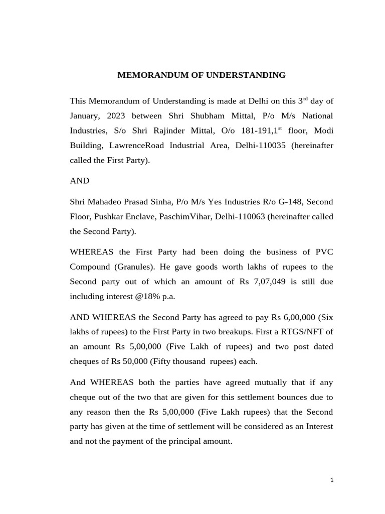 Memorandum of Understanding | PDF
