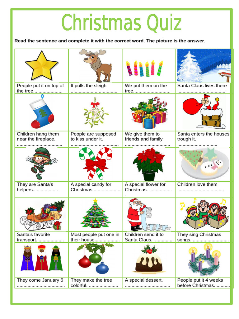 Kids Christmas Quiz Activity Sheet | PDF