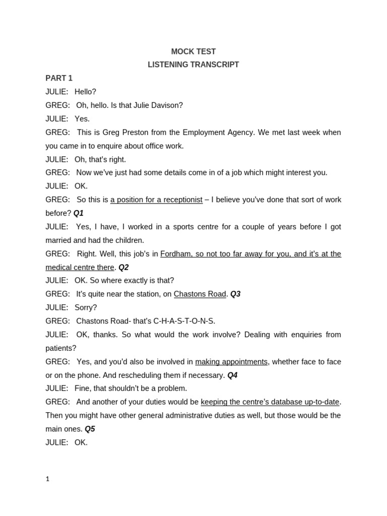 Mock Test - Listening Transcript | PDF | Victor Hugo