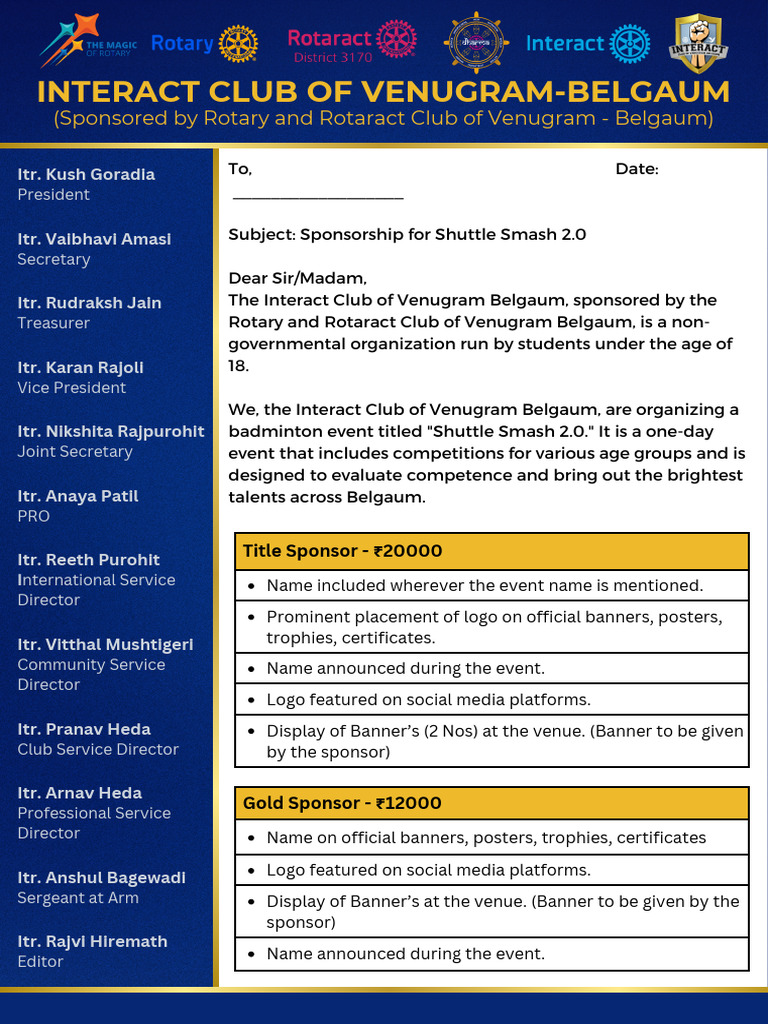 Shuttle Smash 2.0 Sponsorship Proposal | PDF | Clubs And Societies ...