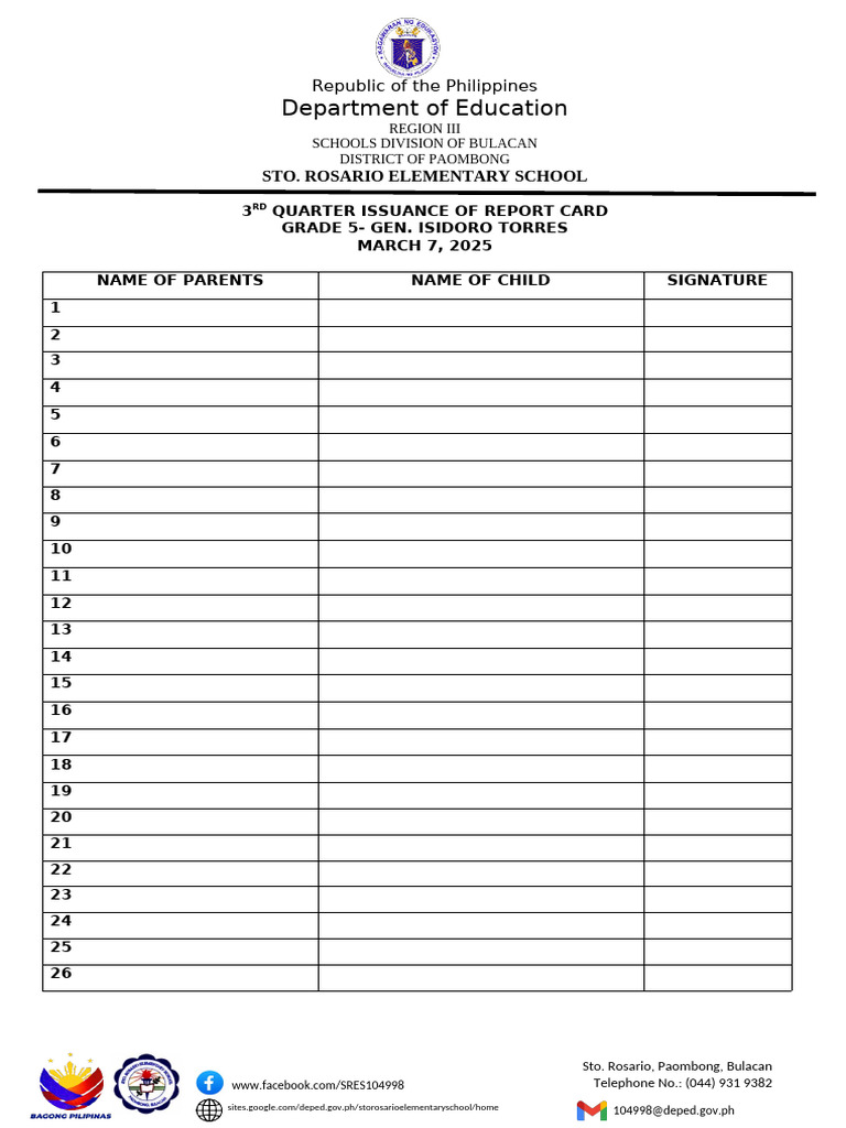 Grade 5 Report Card - Sto. Rosario School | PDF