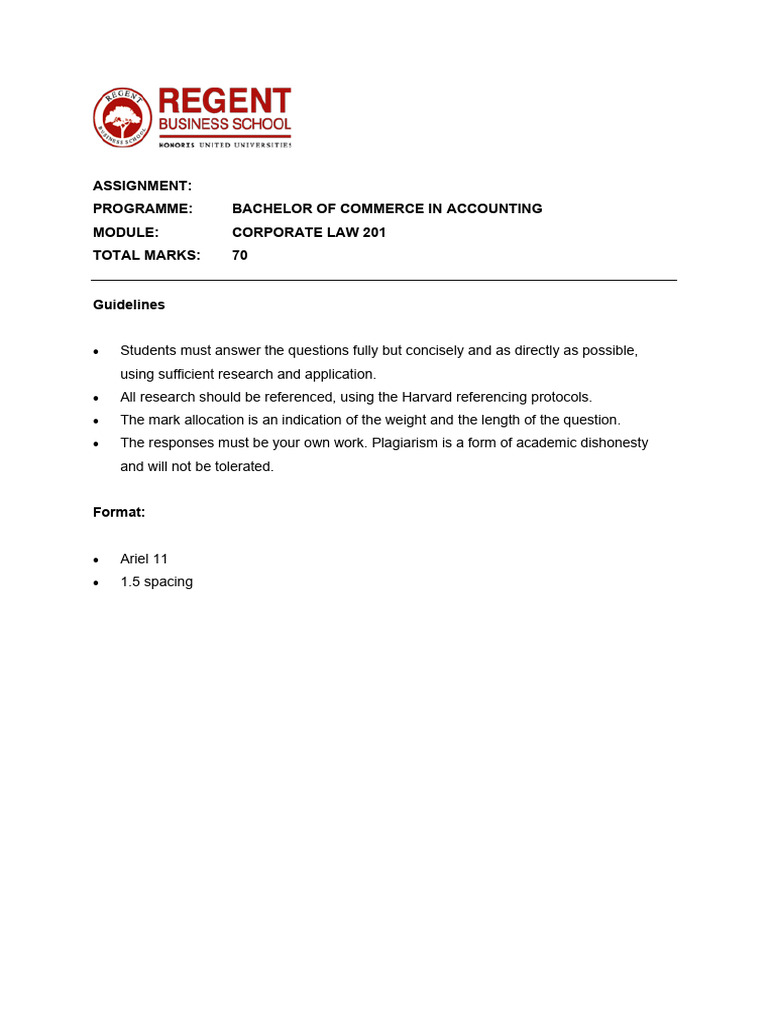Corporate Law 201 - Assignment Paper Final | PDF | Corporations ...