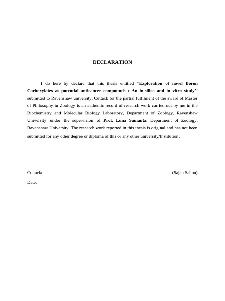 Certificate J Declaration . . | PDF | Thesis | Academia