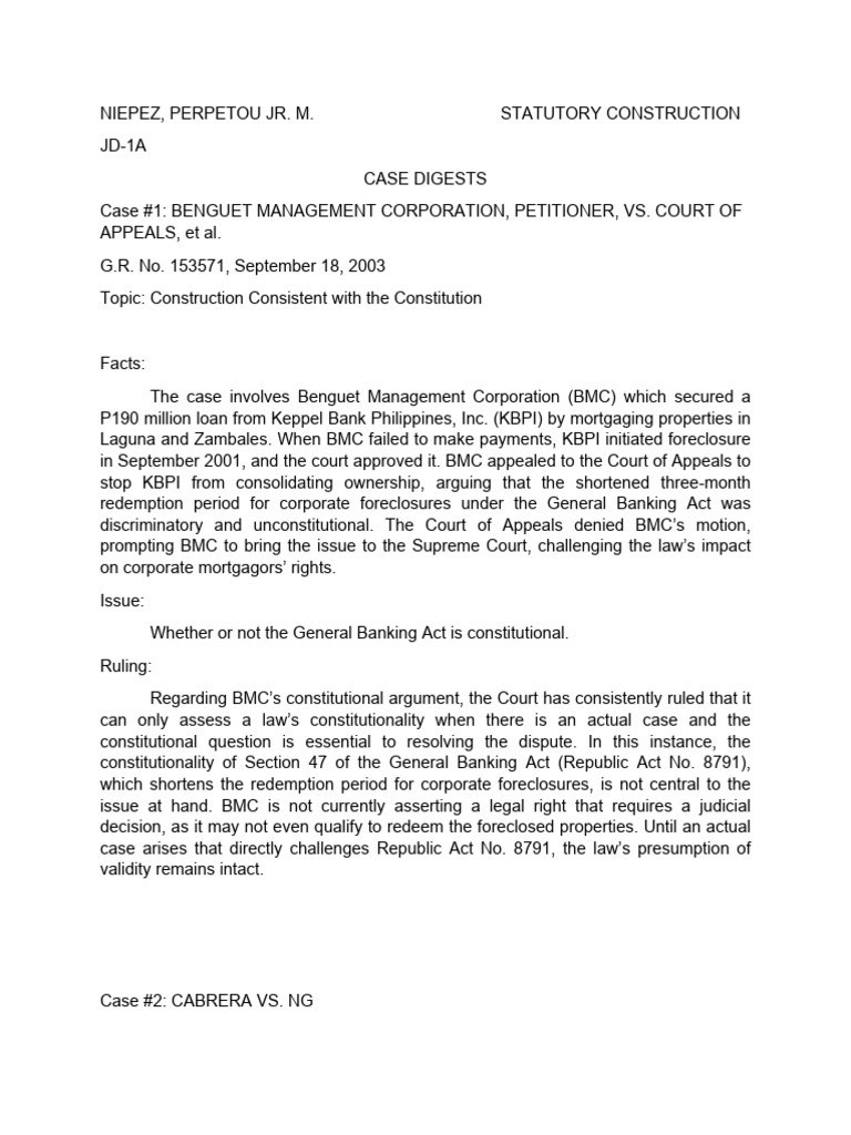 Case Digests Niepez StatCon | PDF | Foreclosure | Appellate Court