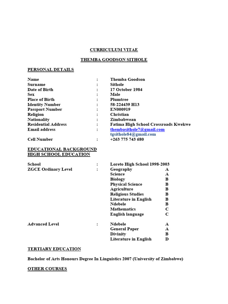 CV Writing and Learning in Secondary School | PDF | Zimbabwe