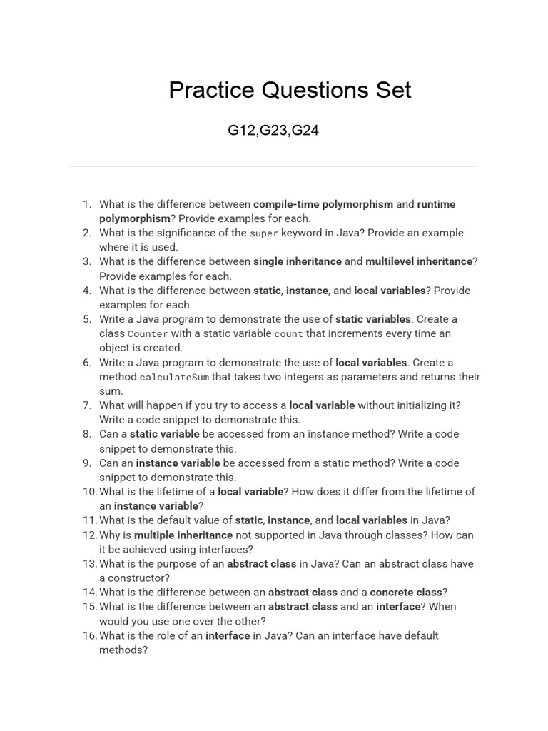 Practice Questions Set | PDF | Method (Computer Programming ...