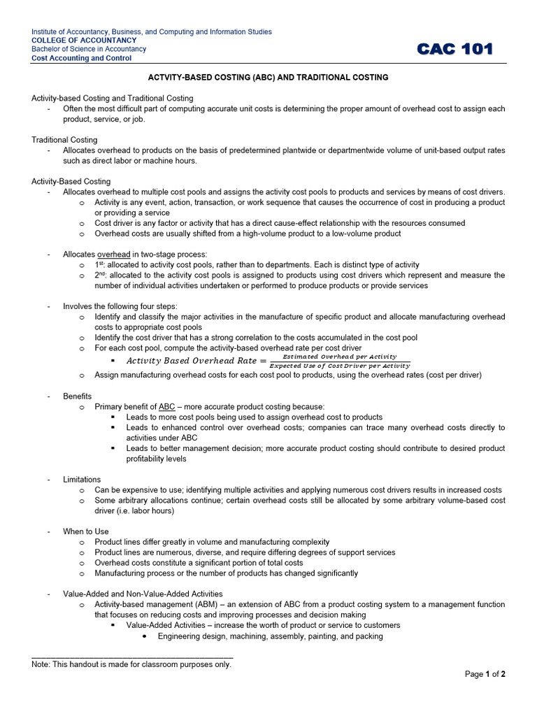 ABC vs Traditional Costing in Accounting | PDF | Business Economics ...