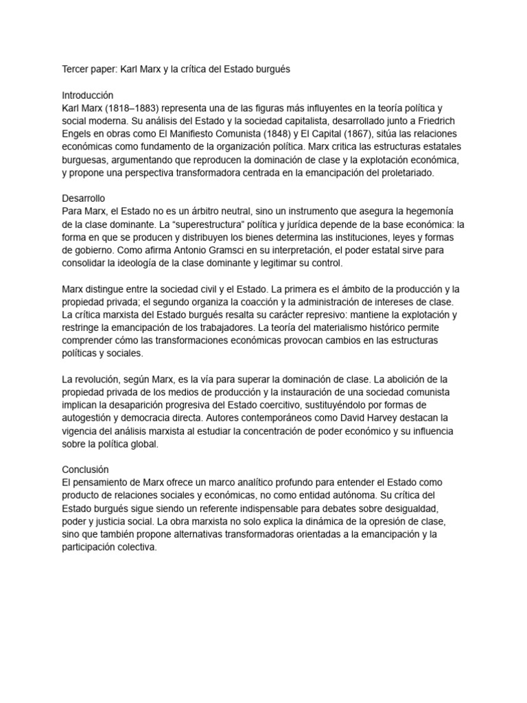Tercer Paper - Karl Marx y La Crítica Del Estado Burgués | PDF | Karl ...