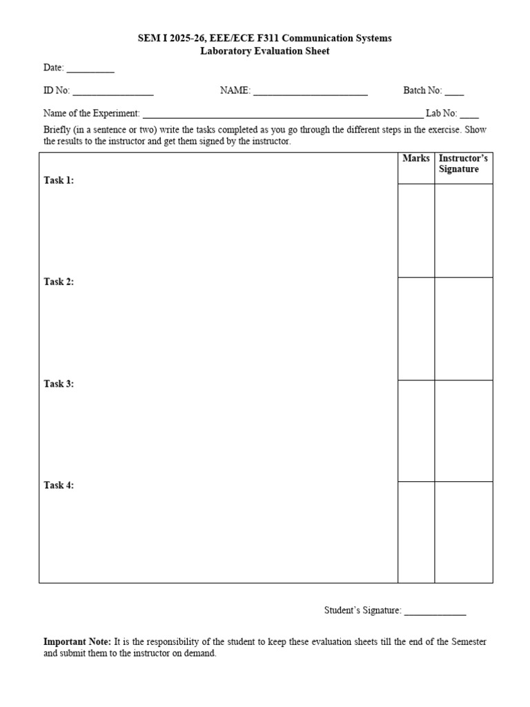 Laboratory Evaluation Sheet | PDF