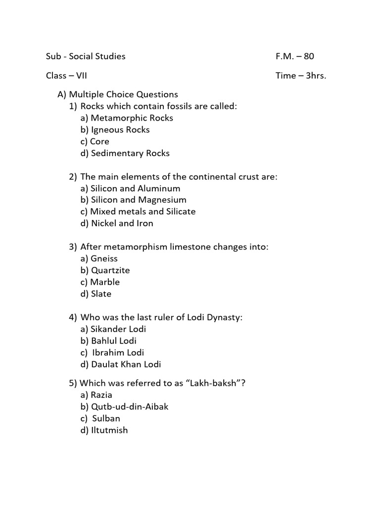 Class VII Social Studies Exam Guide | PDF