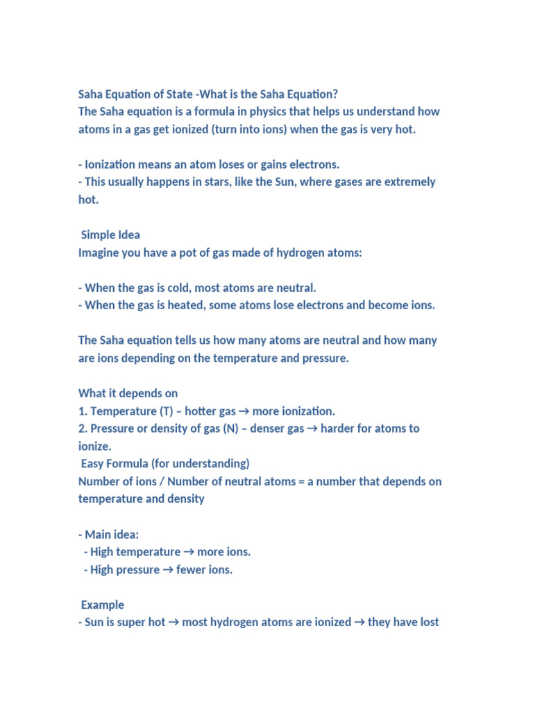 Understanding the Saha Equation | PDF