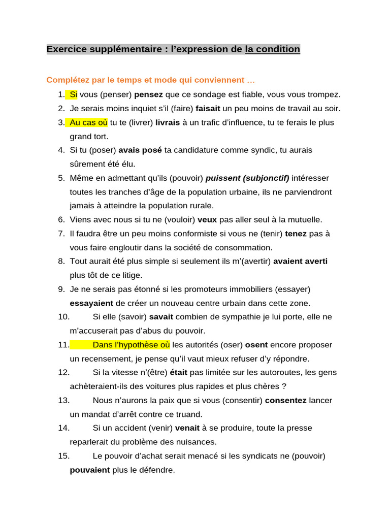 Exercices sur l'expression de la condition | PDF