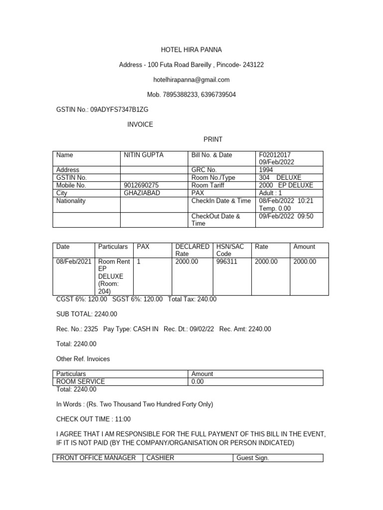 Hotel Invoice | PDF