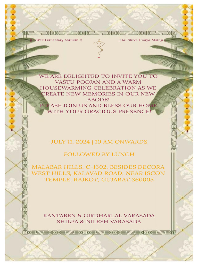 Vastu Poojan Invitation | PDF