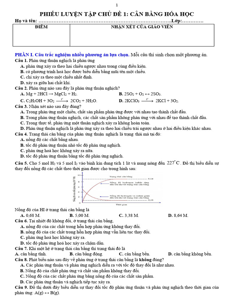 11a5,8. Chu de 1. Can Bang Hoa Hoc | PDF