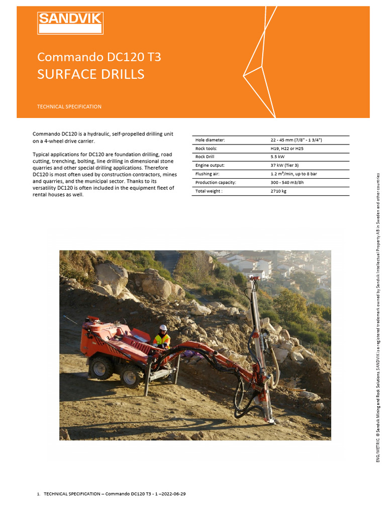 Dc120 Specification Sheet English | PDF | Drill | Drilling