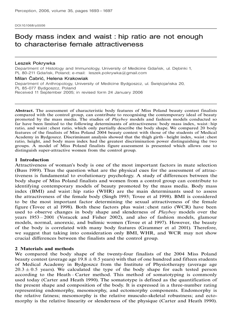 Pokrywka 2006 Perception - Body Mass Index and Waist Hip Ratio Are Not Enough To Characterise ...