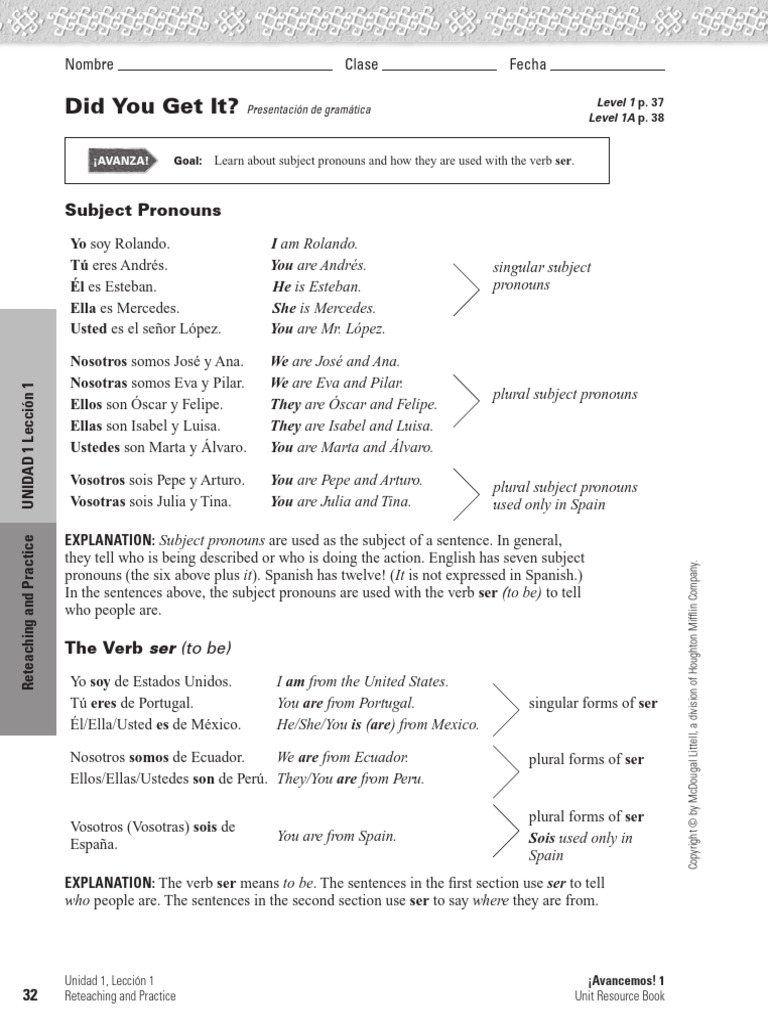 3.5 Pronombres y Verbo Ser | PDF | Linguistic Morphology | Linguistic ...