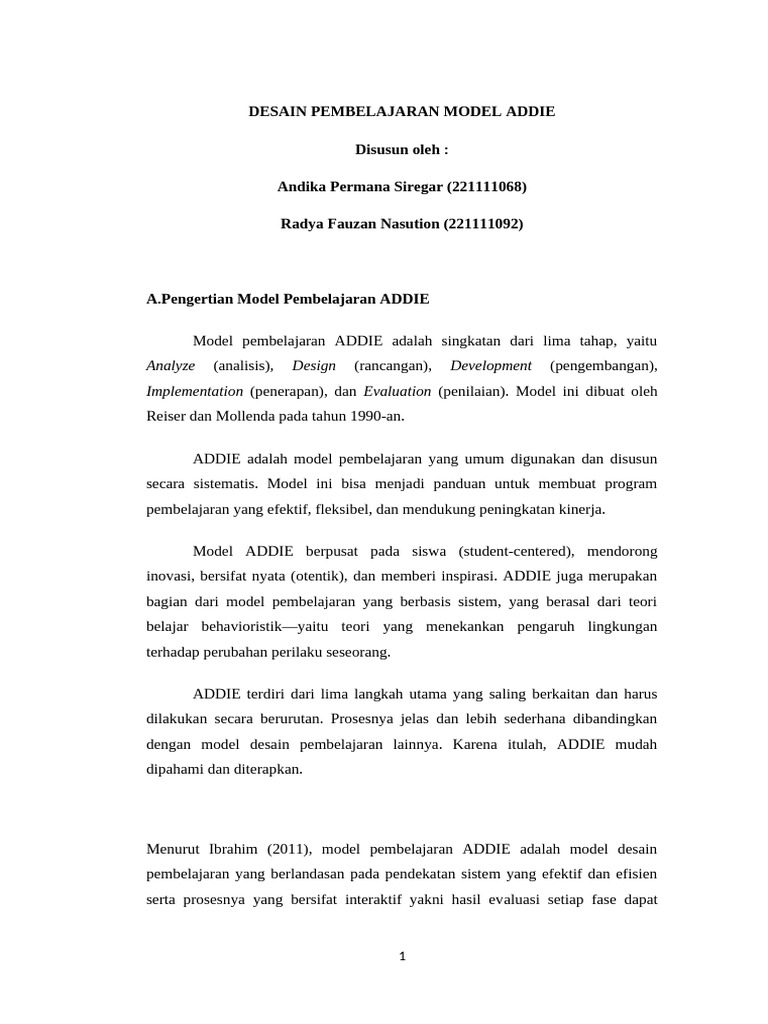 Desain Pembelajaran Model Addie | PDF