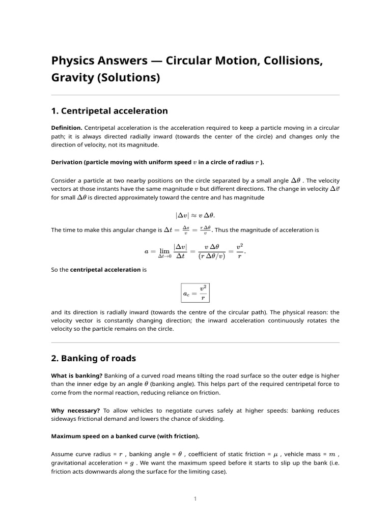 Physics Answers - Circular Motion, Collisions, Gravity (Solutions ...