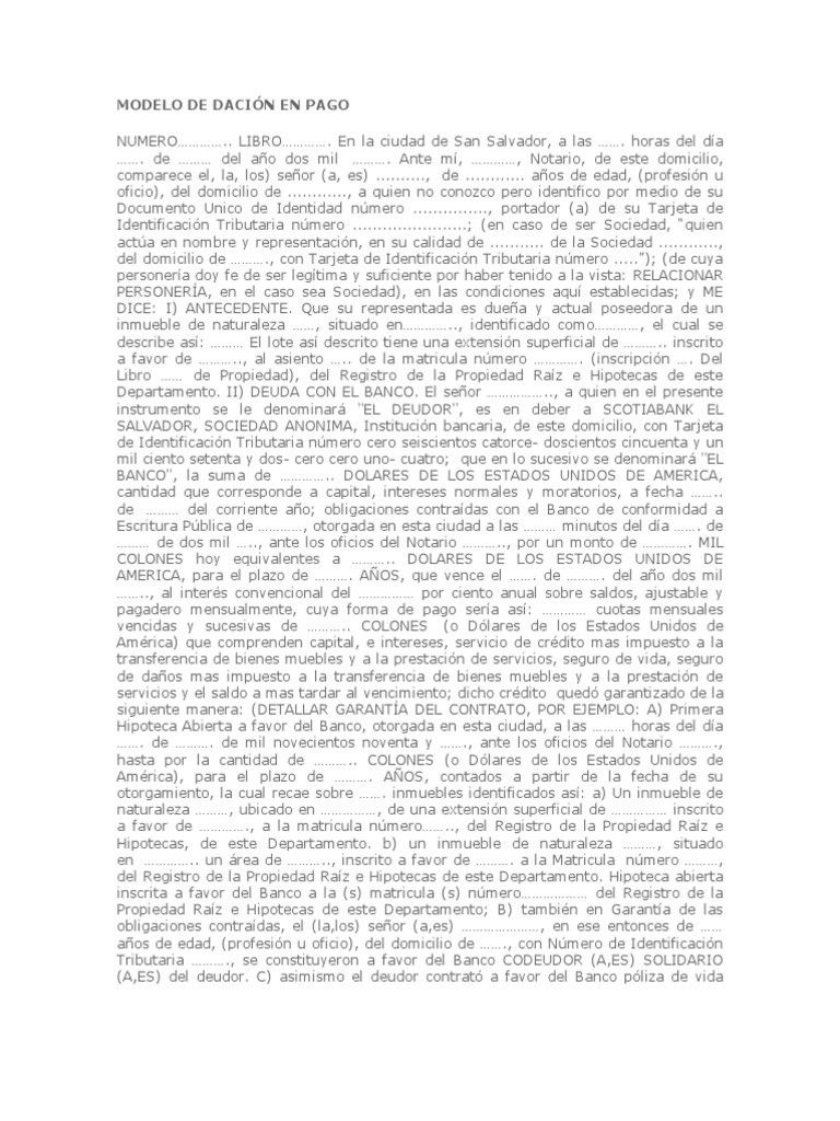 Modelo de Dación en Pago | PDF | Pagos | Propiedad