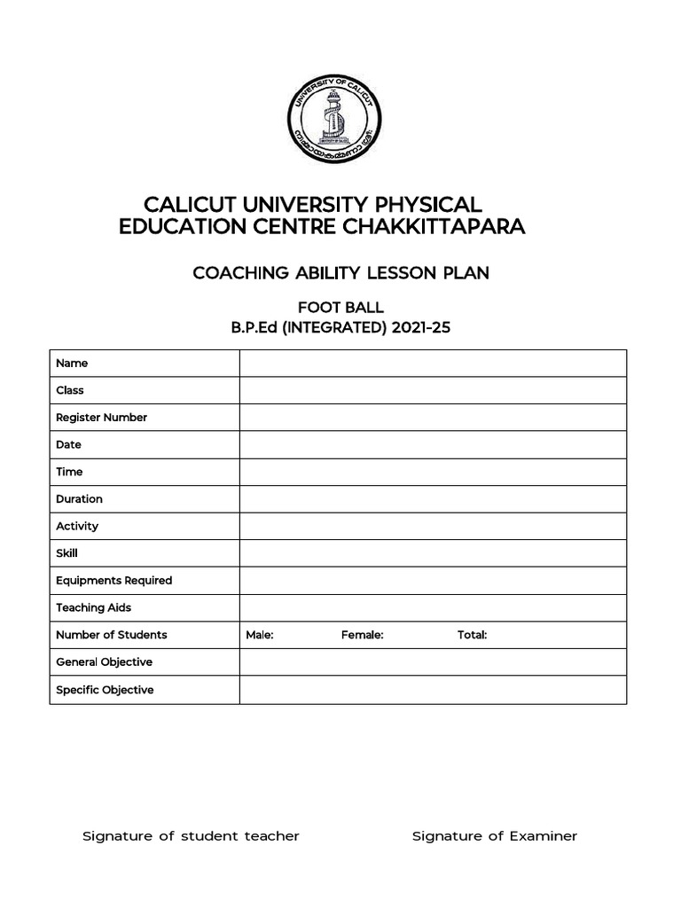 Coaching Ability Lesson Plan Football | PDF
