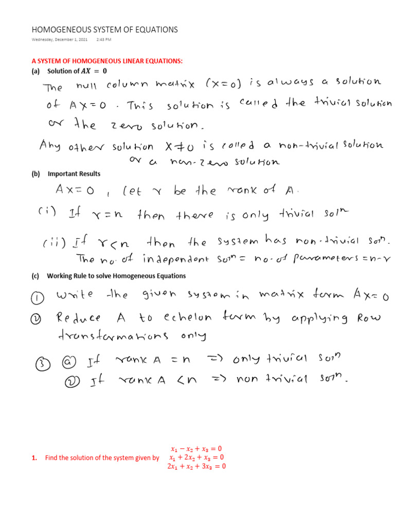 4) Homogeneous System of Equations | PDF