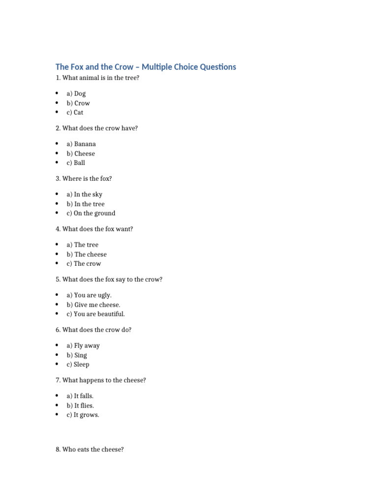 Fox and Crow Quiz Questions | PDF