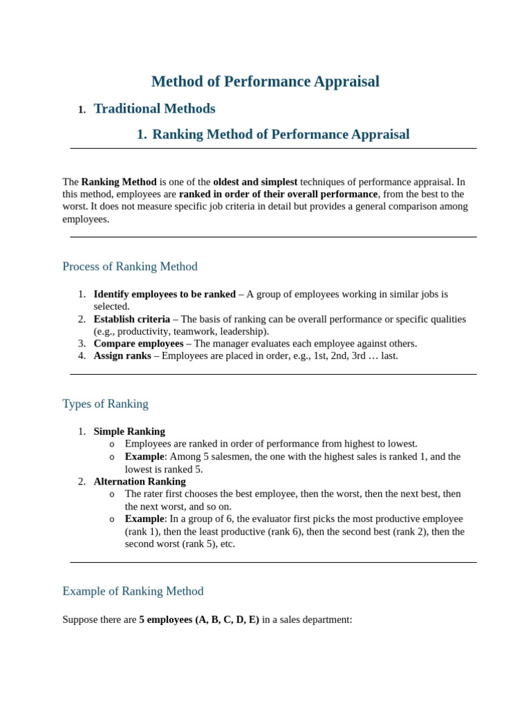 Ranking Method in Performance Appraisal | PDF | Performance Appraisal ...