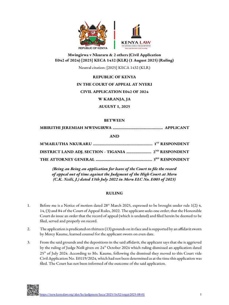 Mwingirwa V Nkuraru 2 Others (Civil Application E042of2024 ...
