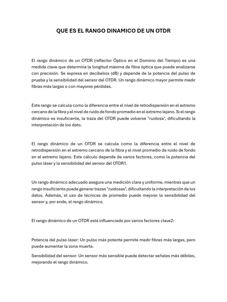 Rango Dinámico en OTDR: Definición y Factores | PDF | Sensor | Óptica