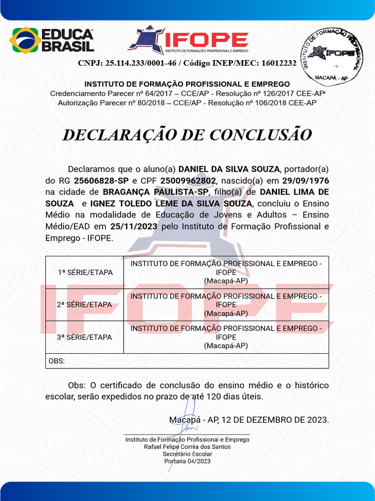 Reconhecimento do IFOPE pelo MEC | PDF