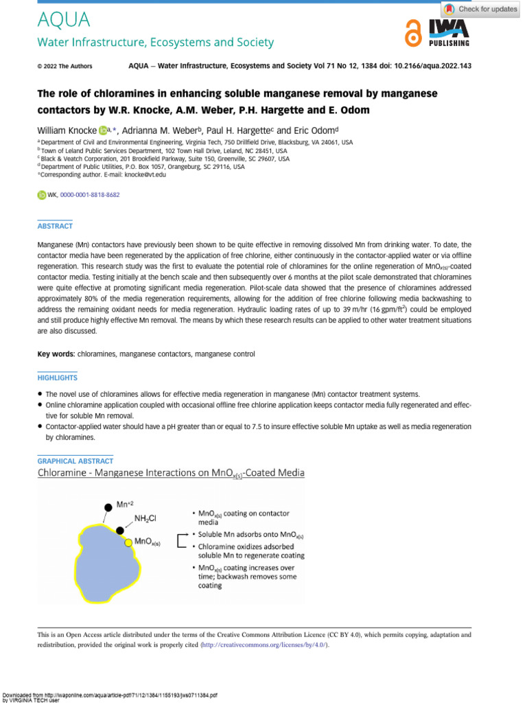 Chloramines Enhance Manganese Removal | PDF | Manganese | Chemical ...