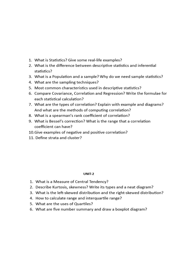 Statistics For Data Science and Machine Learning Questionbank | PDF ...