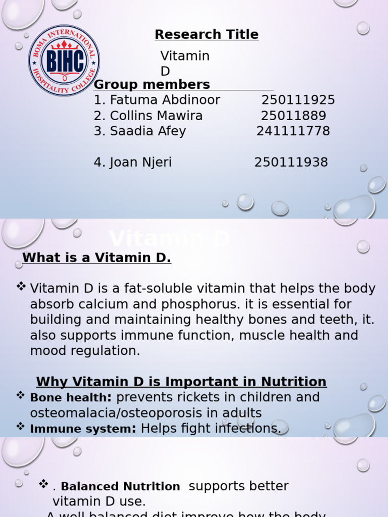 Group 4 Presentation | PDF | Vitamin D | Vitamin