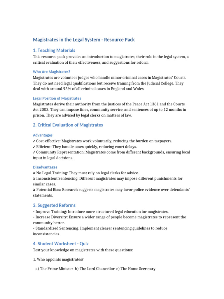 Magistrates Resource Pack | PDF | Magistrate | Sentence (Law)