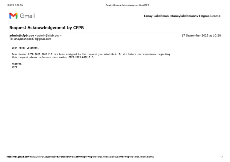 CFPB Request Acknowledgement Notice | PDF