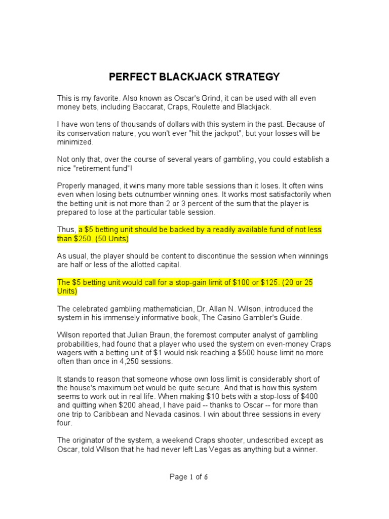 Perfect Blackjack Strategy | PDF | Craps | Gambling