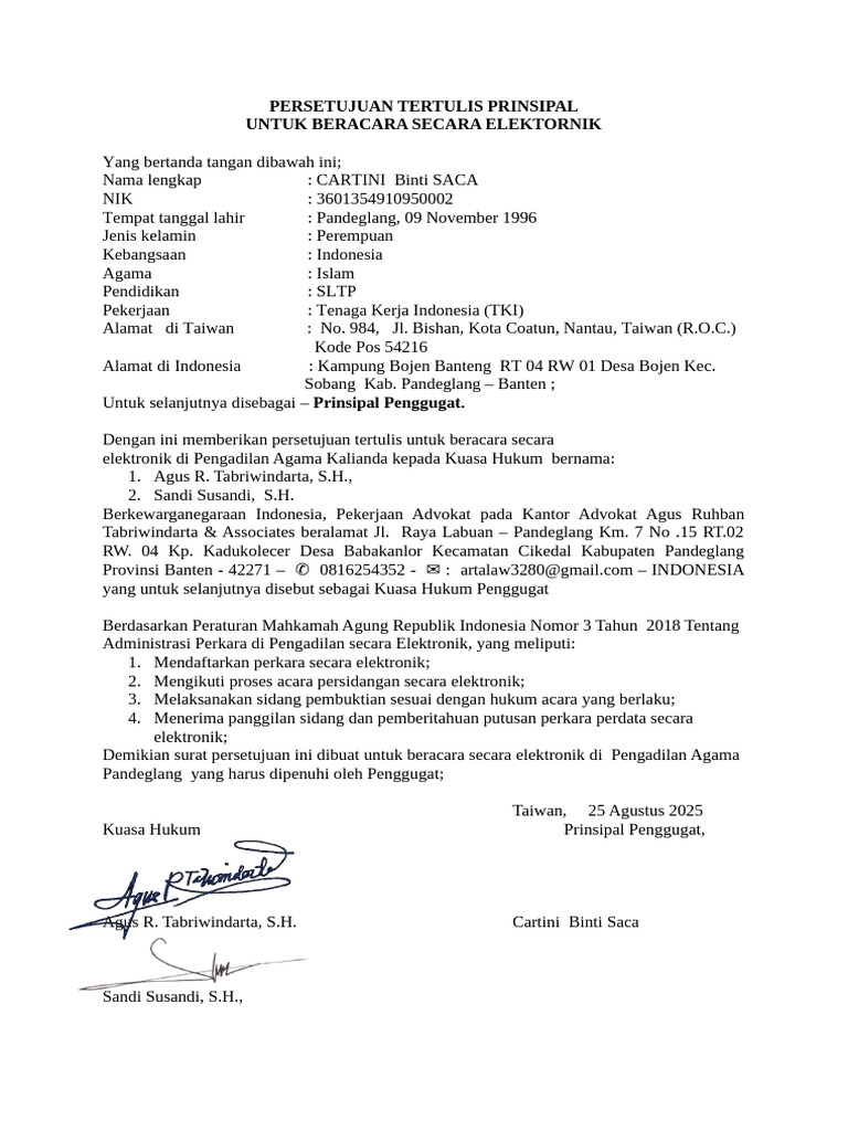 Persetujuan Tertulis Prinsipal Cartini_121344 | PDF