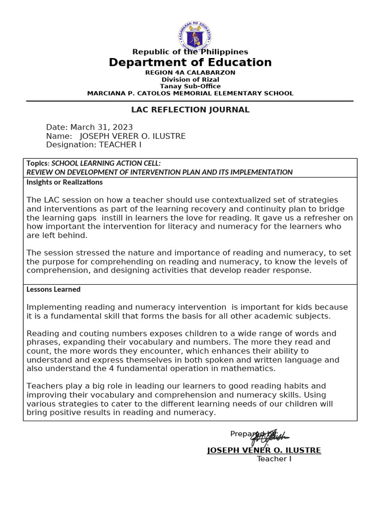 Lac Reflection Journal | PDF