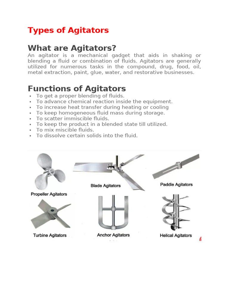Types and Functions of Agitators | PDF | Mechanical Engineering ...