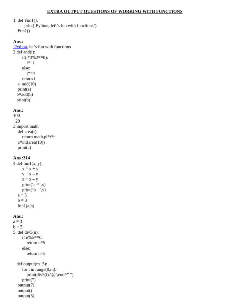 Function QnA | PDF | Parameter (Computer Programming) | Scope (Computer Science)
