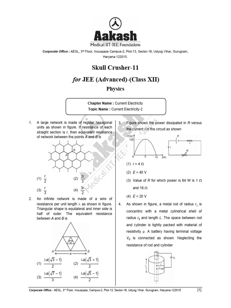 Skull Crusher 11 Class XII JEE (Adv) Physics Ques+Key Final | PDF ...
