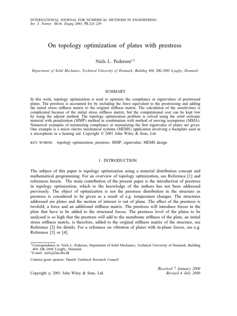 Numerical Meth Engineering - 2001 - Pedersen - On Topology Optimization ...