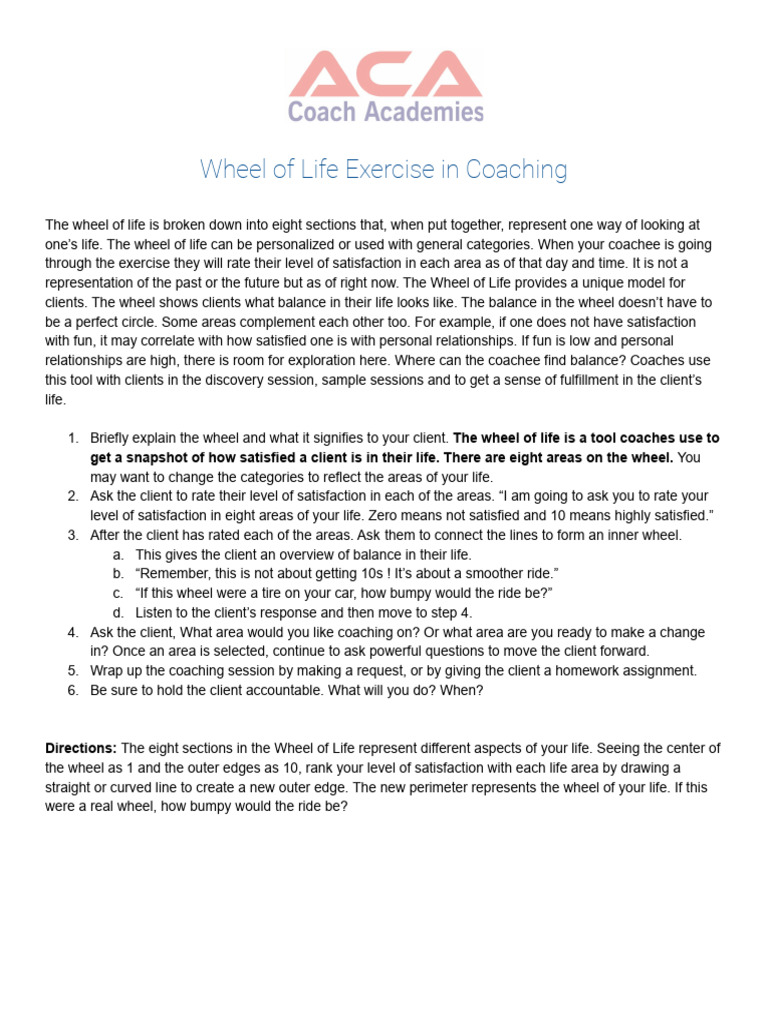 Wheel of Life Coaching Exercise Guide | PDF